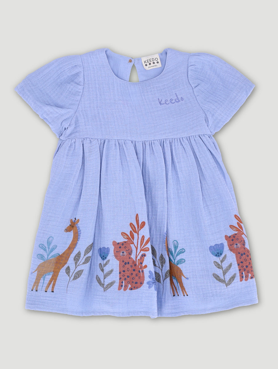 Baby Girls Embroidered Fit & Flare Chambray Dress – Keedo